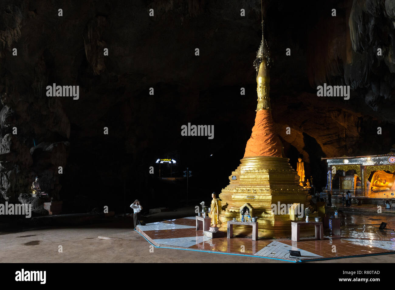 HPA-AN, MYANMAR - 19 NOVEMBER, 2018: Horizontal picture of Pagoda with ...