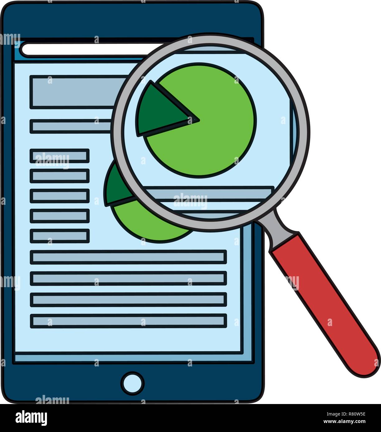 tablet device with statistics and magnifying glass vector illustration ...