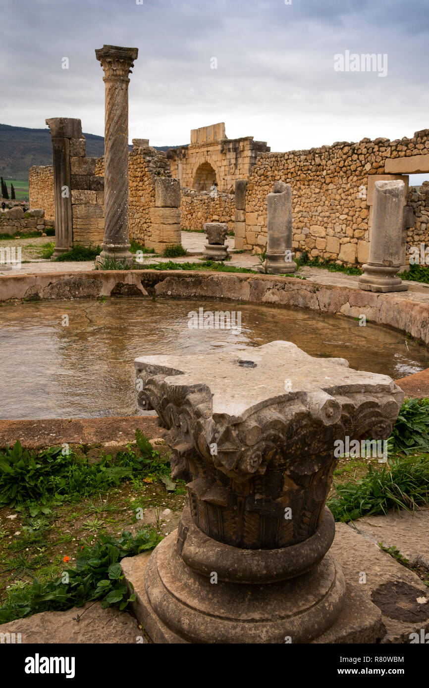 Morocco, Meknes, Volubilis Roman site, House of columns, column capital ...