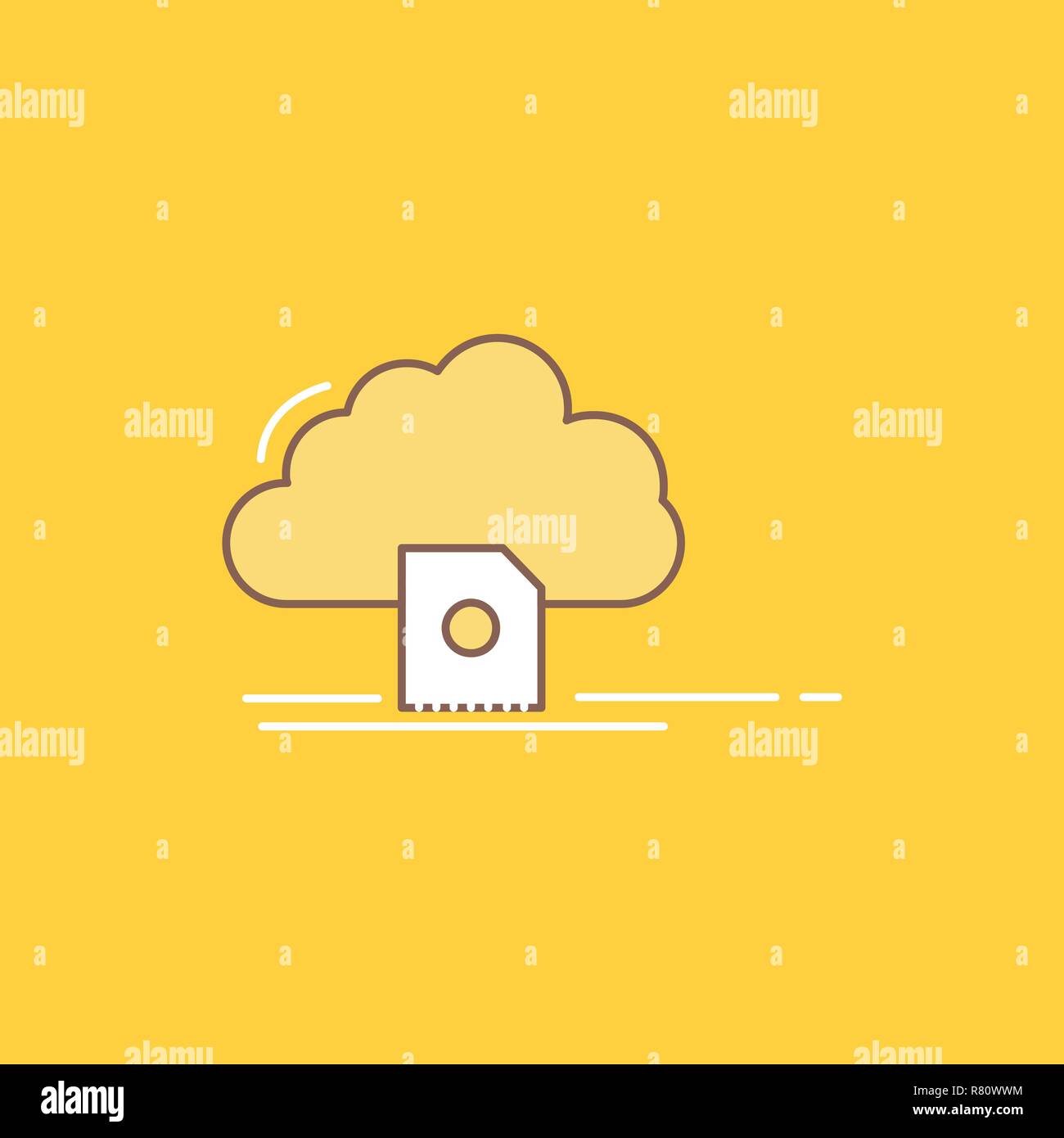 Cloud Upload Save Data Computing Flat Line Filled Icon Beautiful Logo Button Over Yellow
