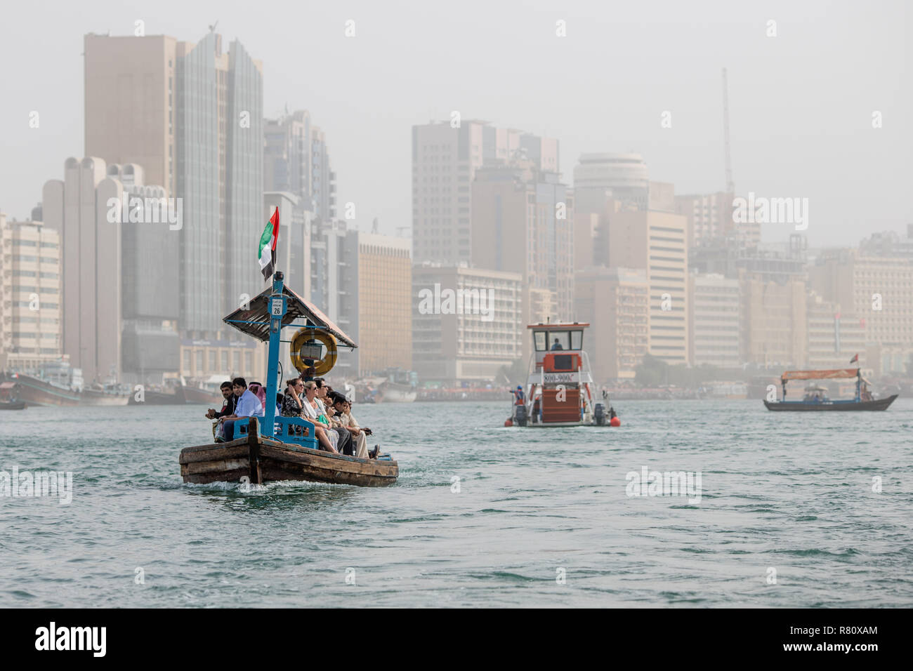 Public abras passenger ferries crossing the Dubai Creek in the United ...