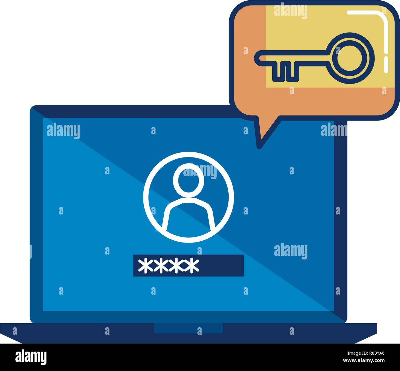 laptop with speech bubble and retro key vector illustration design ...