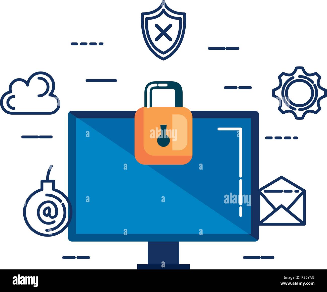 desktop with padlock and security icons vector illustration design ...