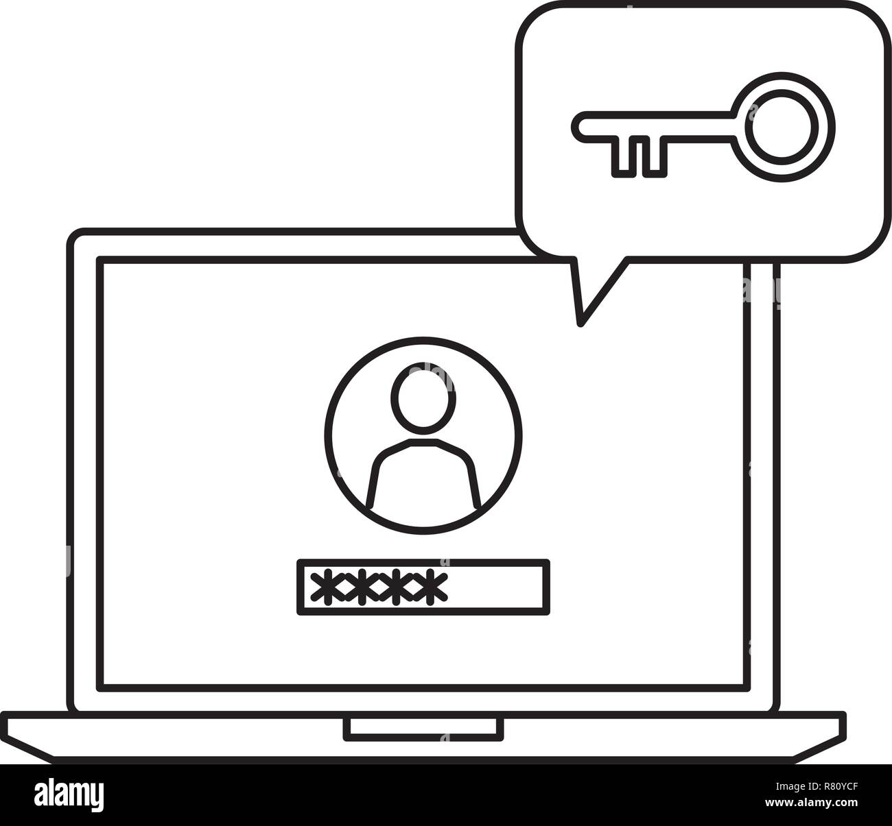 laptop with speech bubble and retro key vector illustration design ...