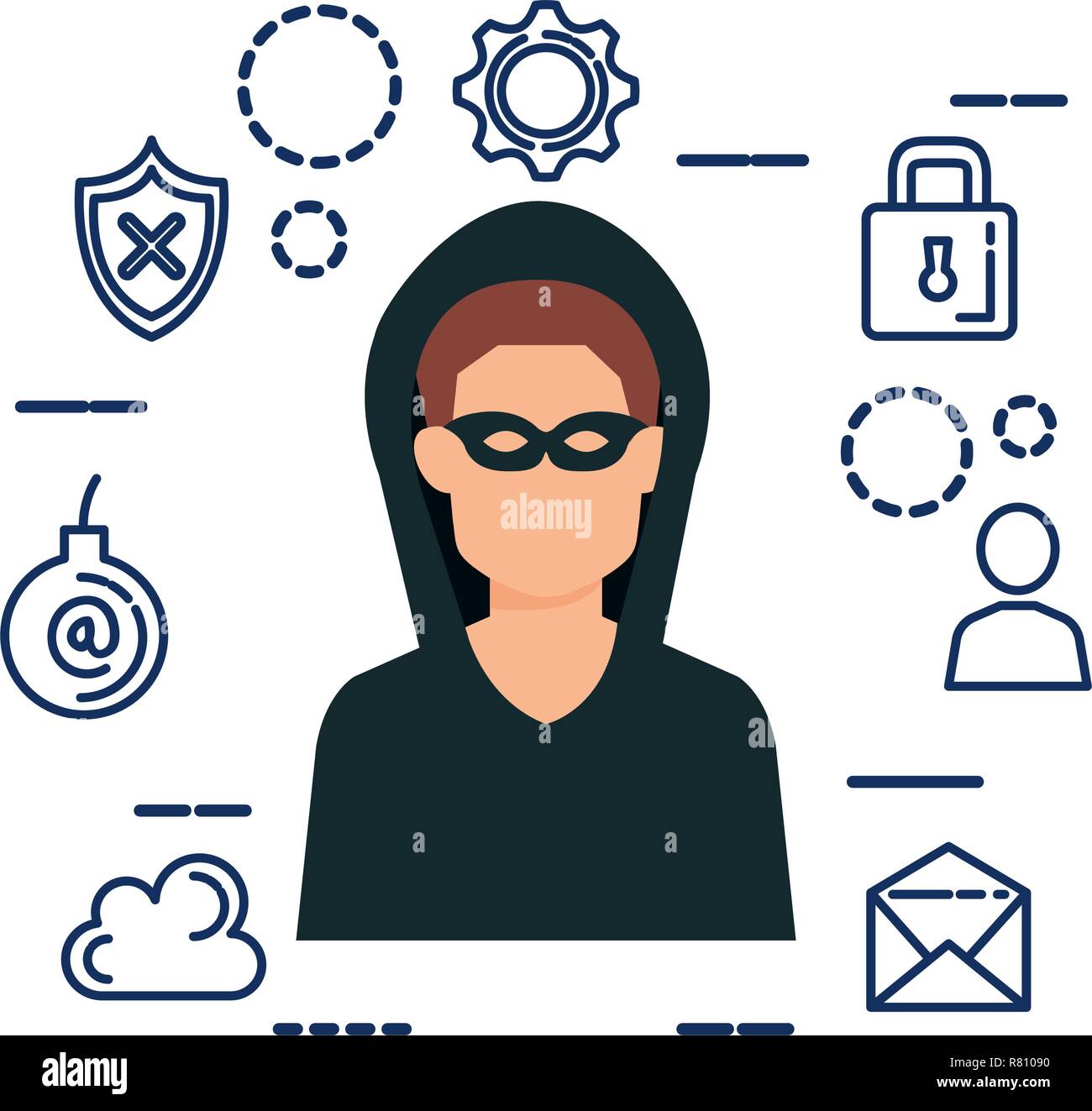 hacker avatar with security set icons vector illustration design Stock ...