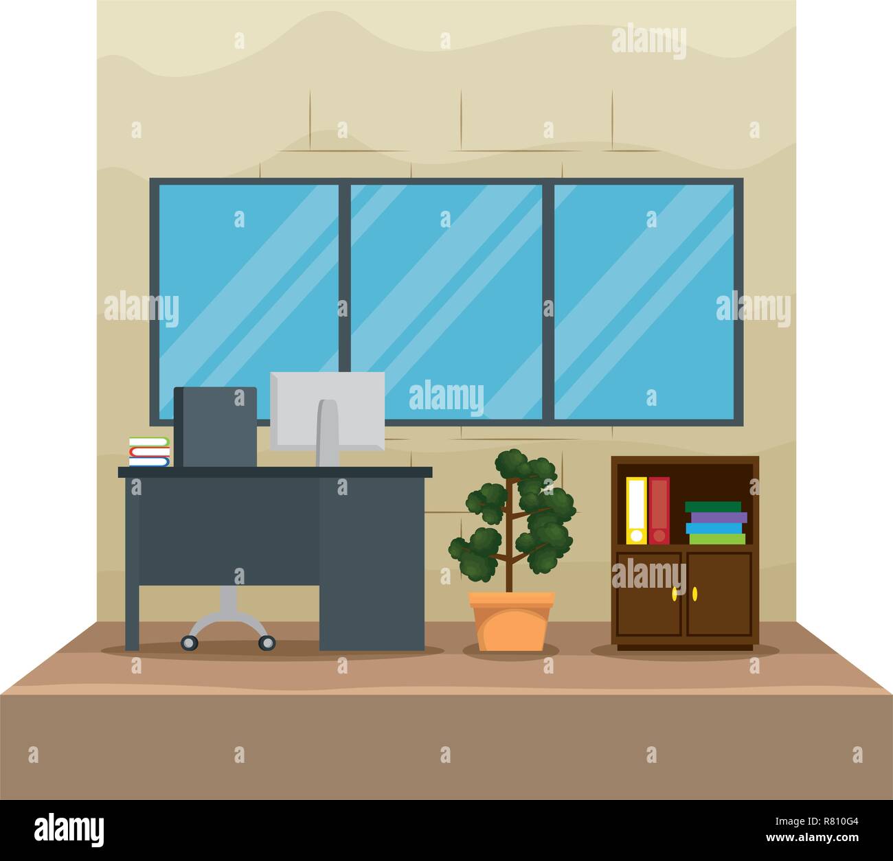 office workplace with desk and desktop scene vector illustration design ...