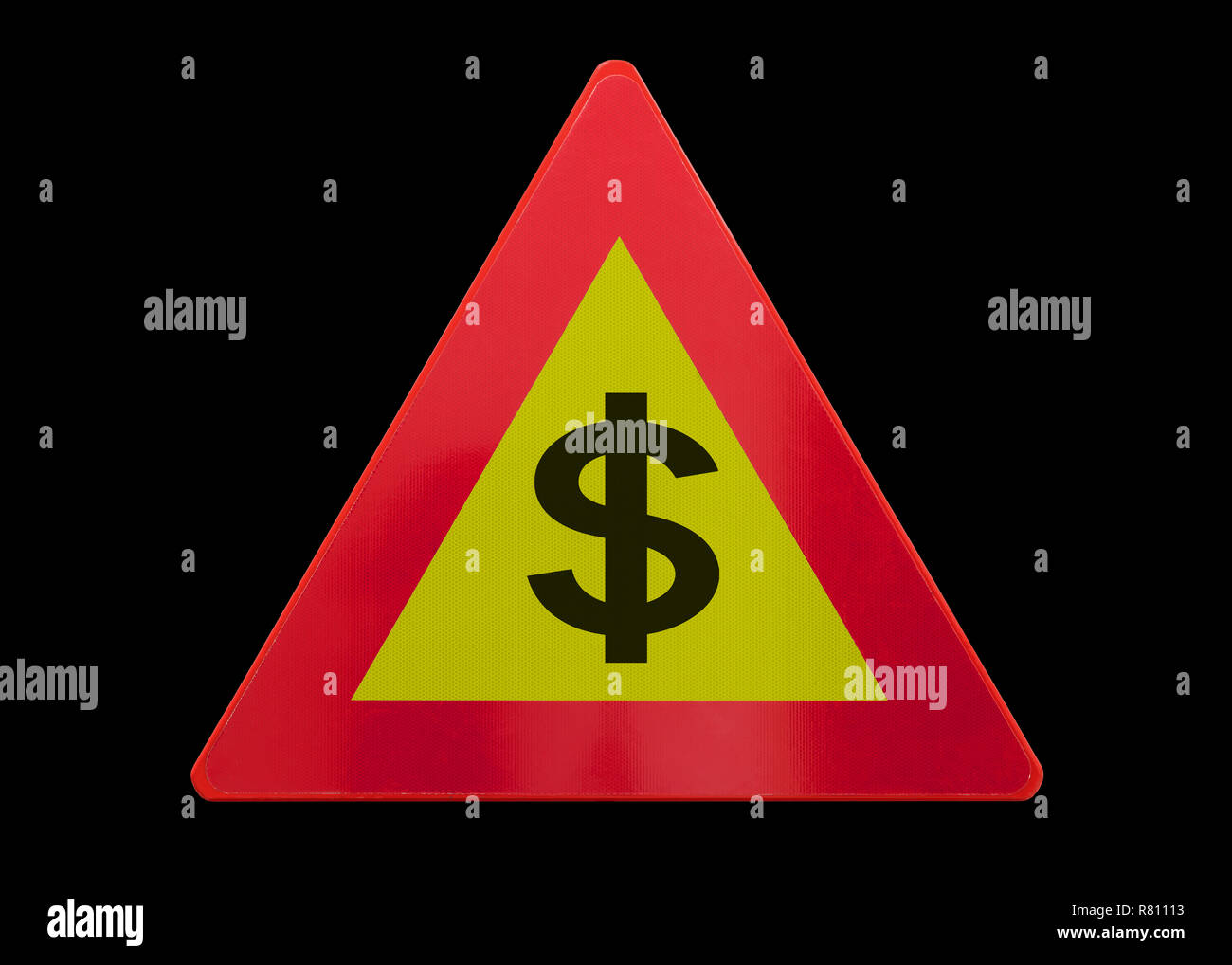Traffic sign isolated - Dollar sign - On black Stock Photo - Alamy