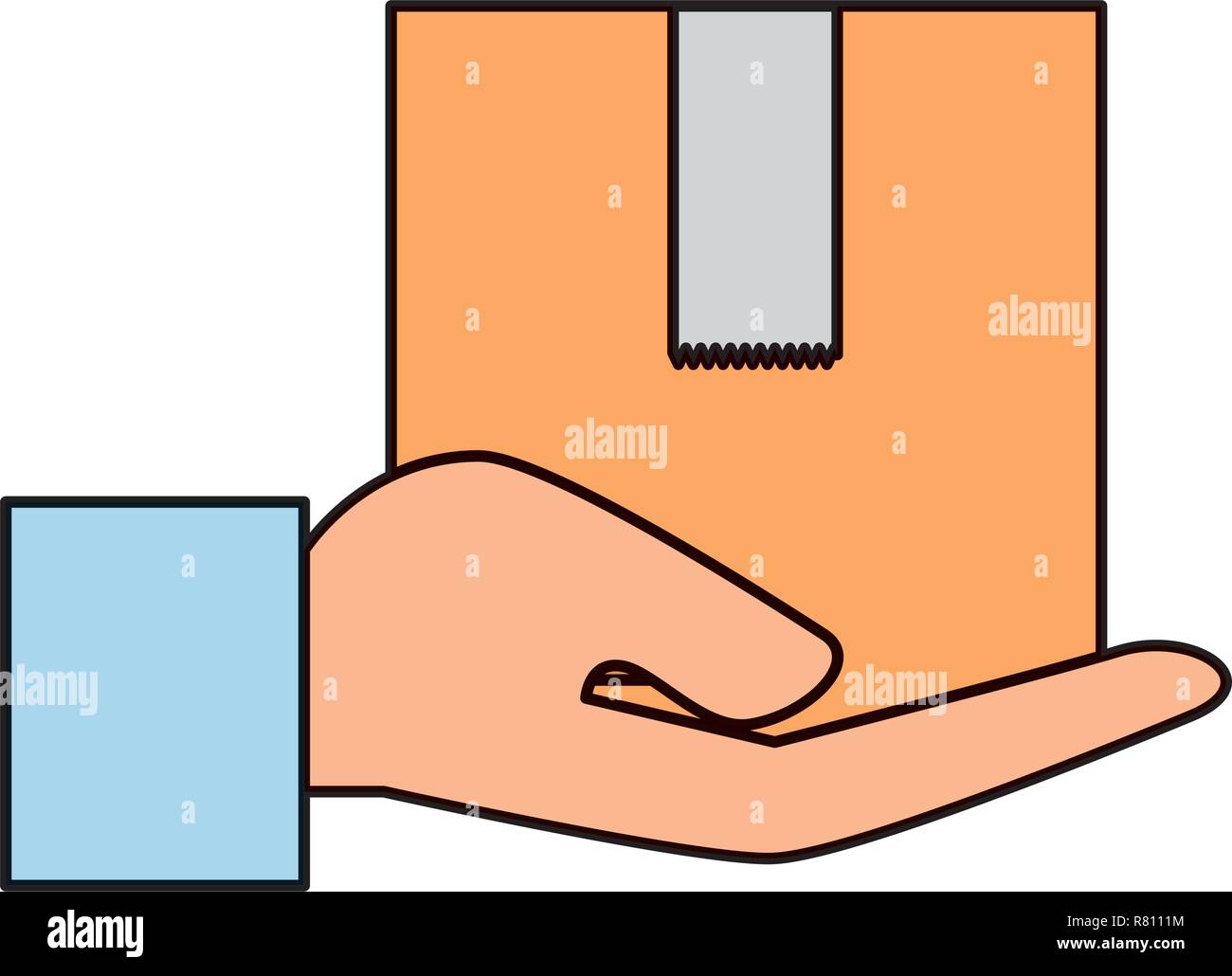 hand lifting box carton delivery service vector illustration design ...