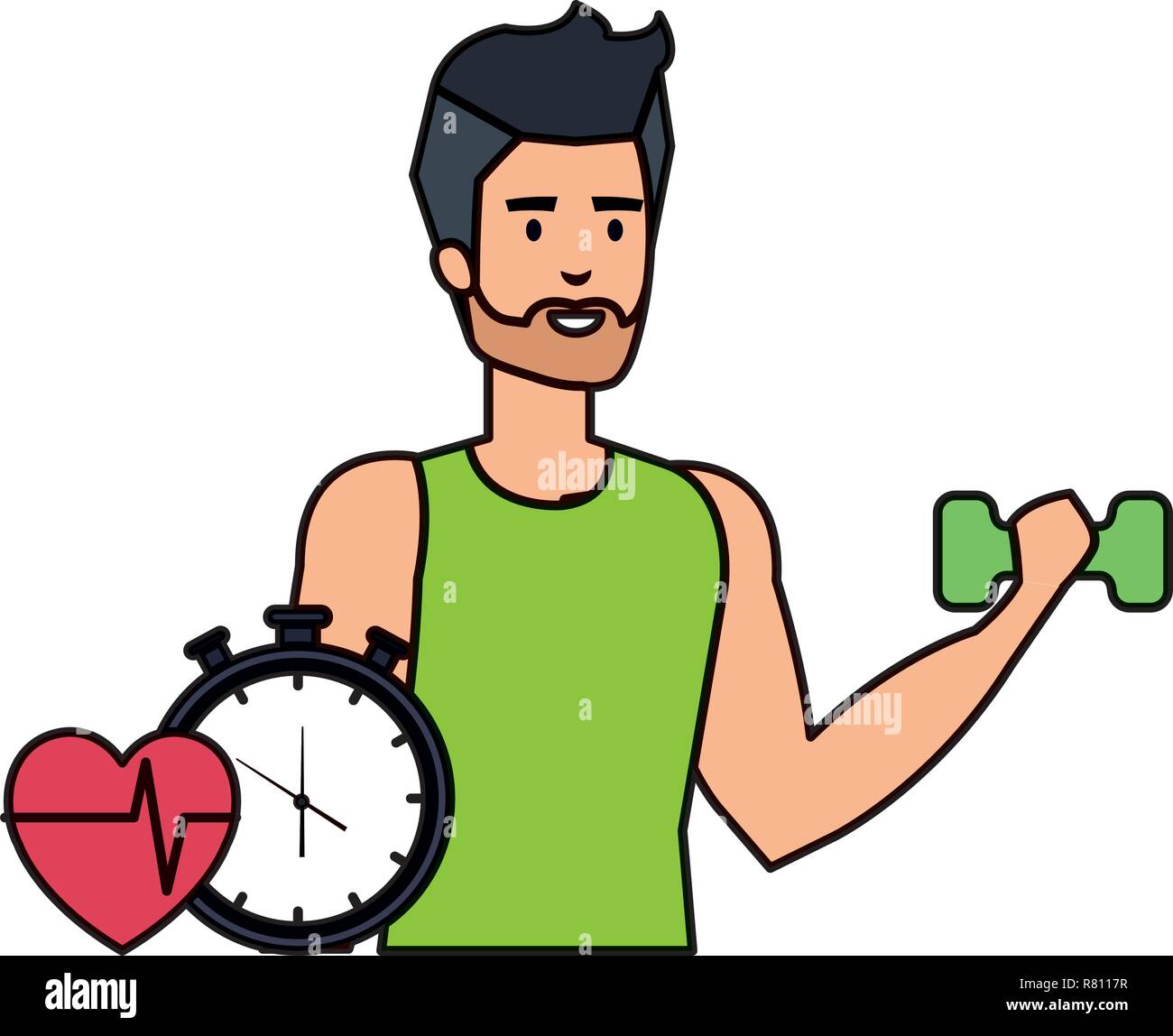 strong man lifting weight with chronometer vector illustration design ...