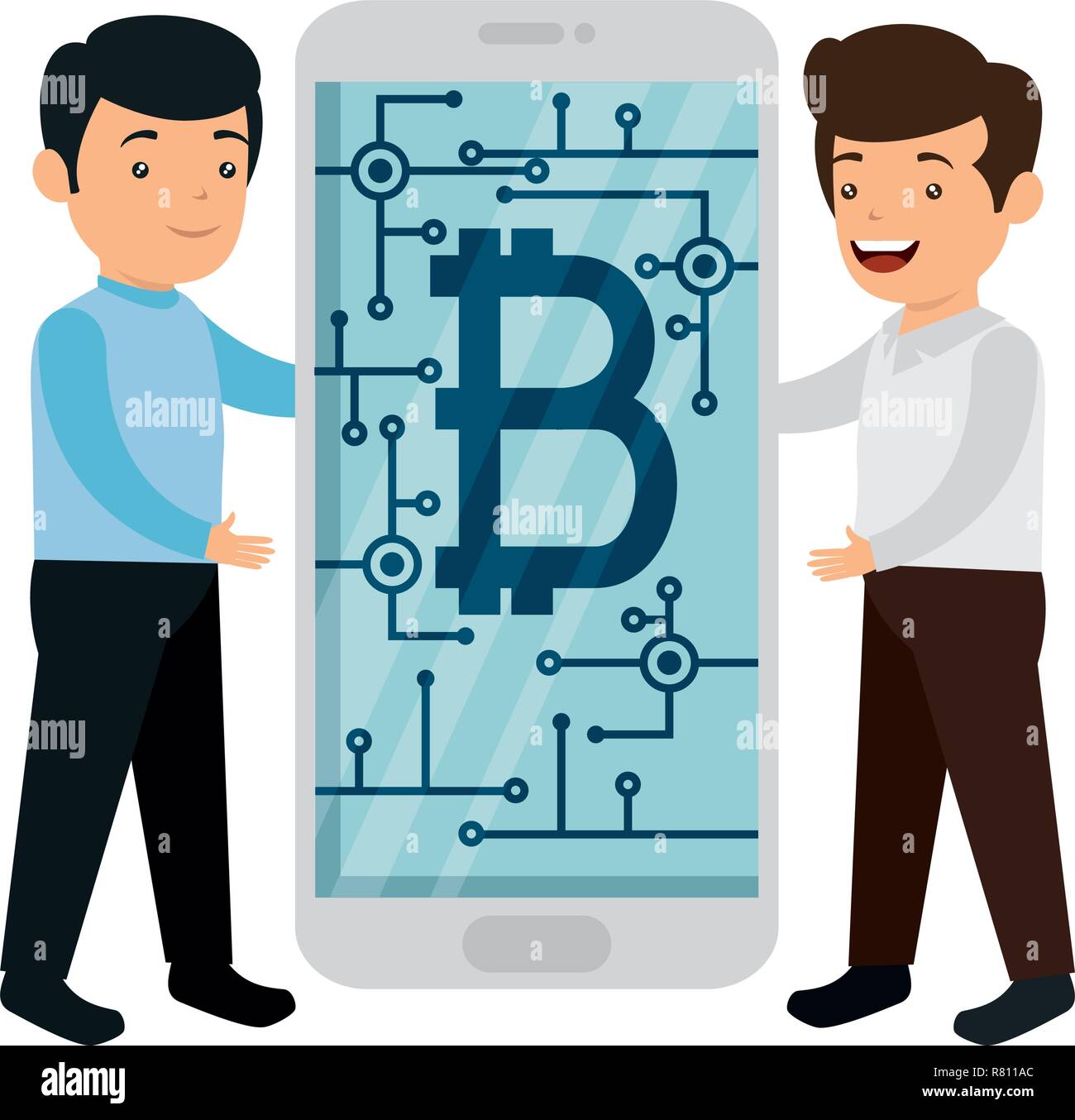 business person using smartphone with bitcoin vector illustration ...