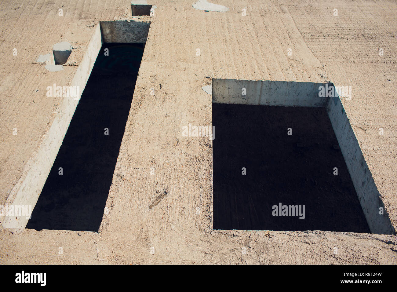 Cement wall with rectangle hole sewerage and electricity wiring Stock ...