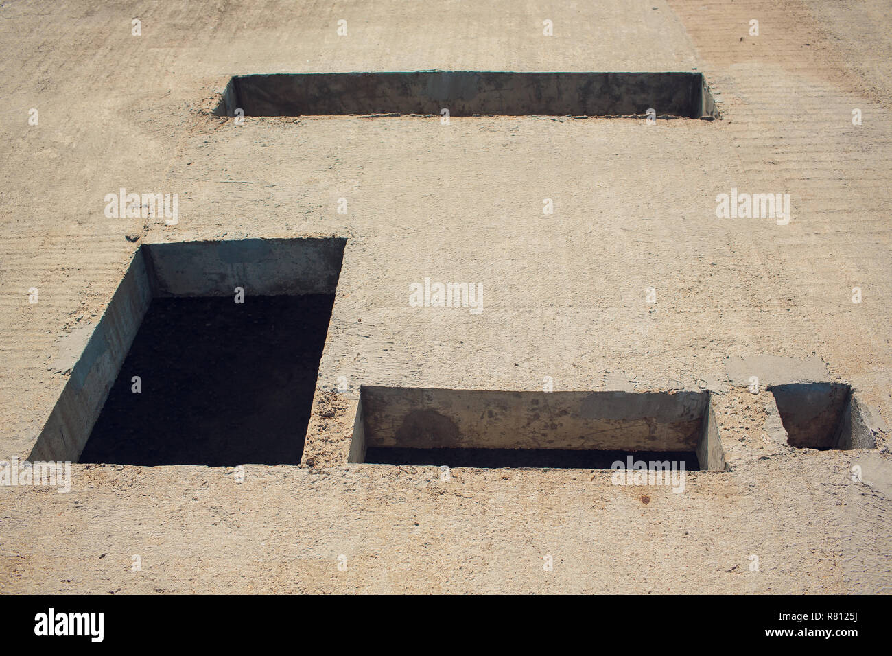 Cement wall with rectangle hole sewerage and electricity wiring Stock ...