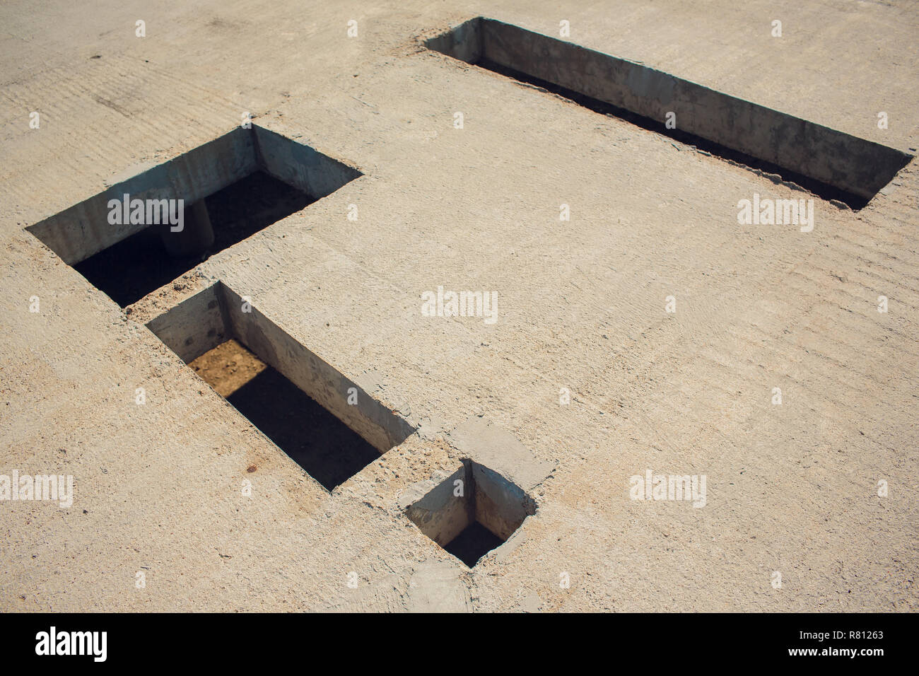 Cement wall with rectangle hole sewerage and electricity wiring Stock ...
