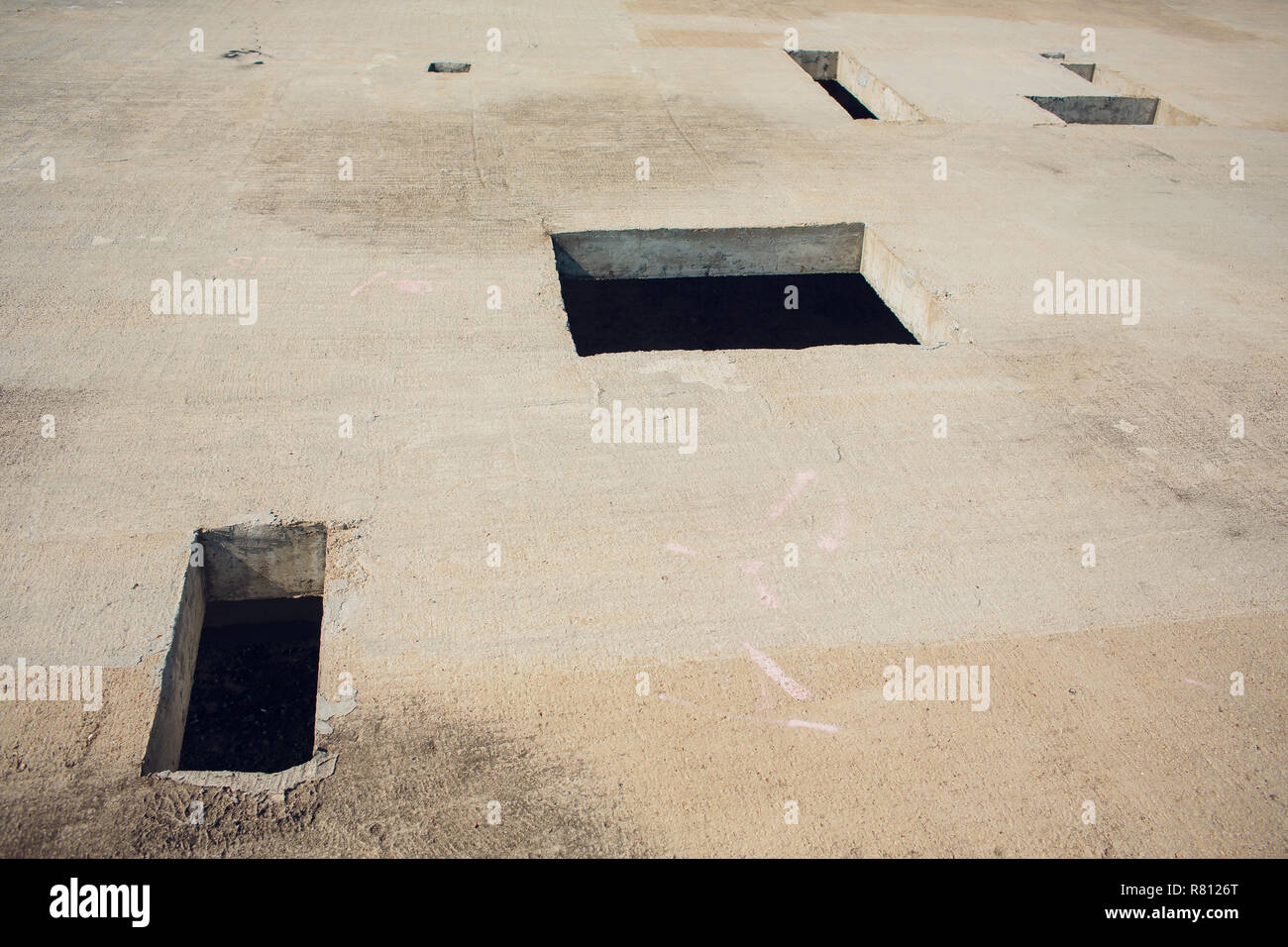 Cement wall with rectangle hole sewerage and electricity wiring Stock ...