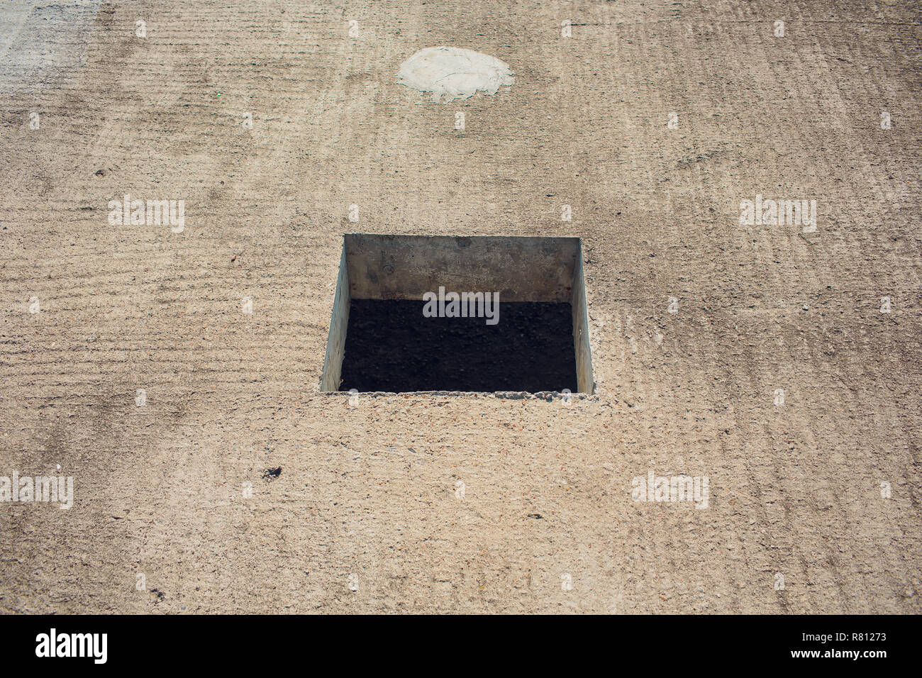 Cement wall with rectangle hole sewerage and electricity wiring Stock ...