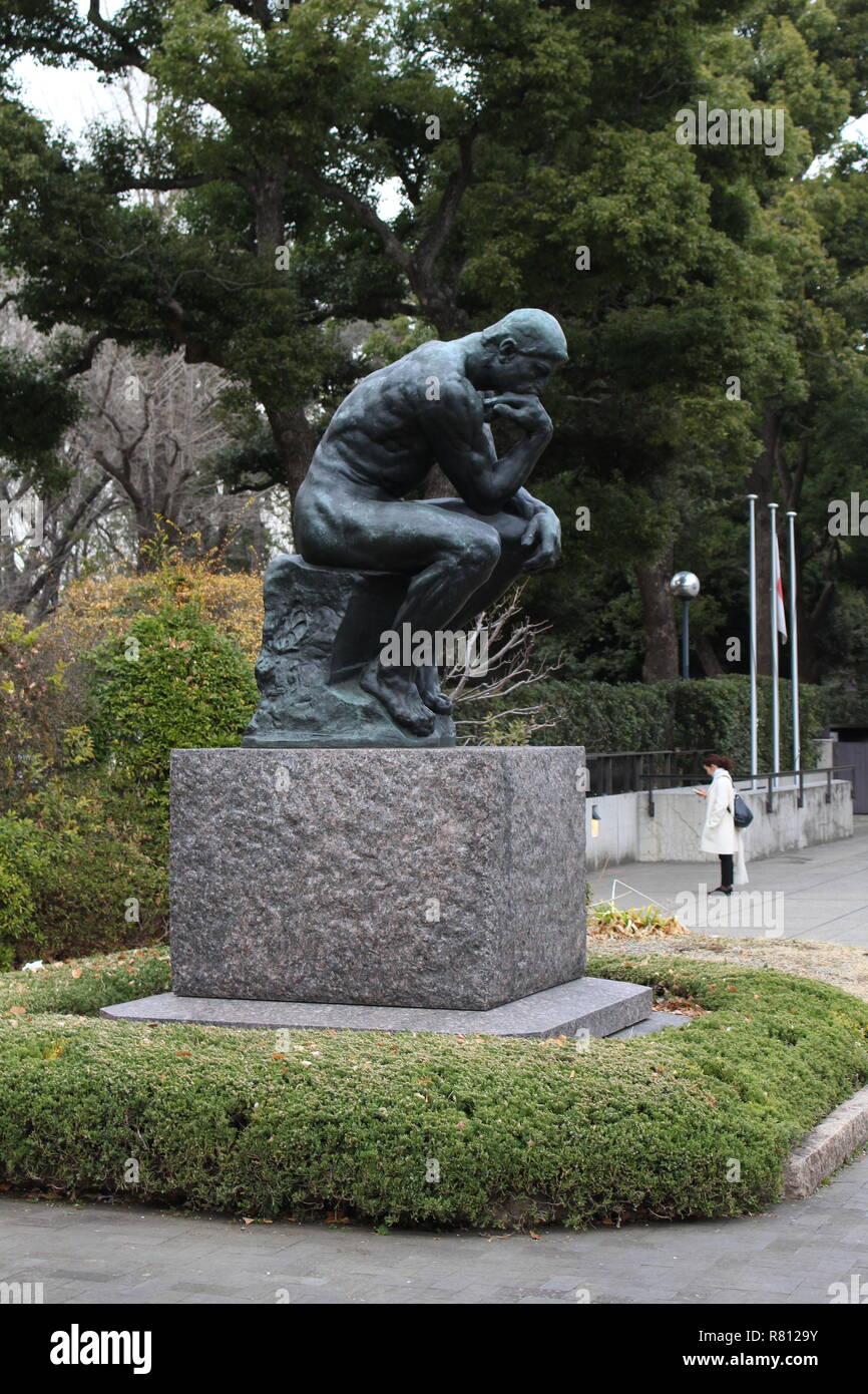 The Rodin sculpture 'The Thinker' in the garden of Tokyo's Le Corbusier ...