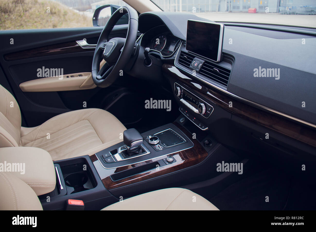 Car Interior Driver Side View. Modern Car Interior Design Stock Photo ...