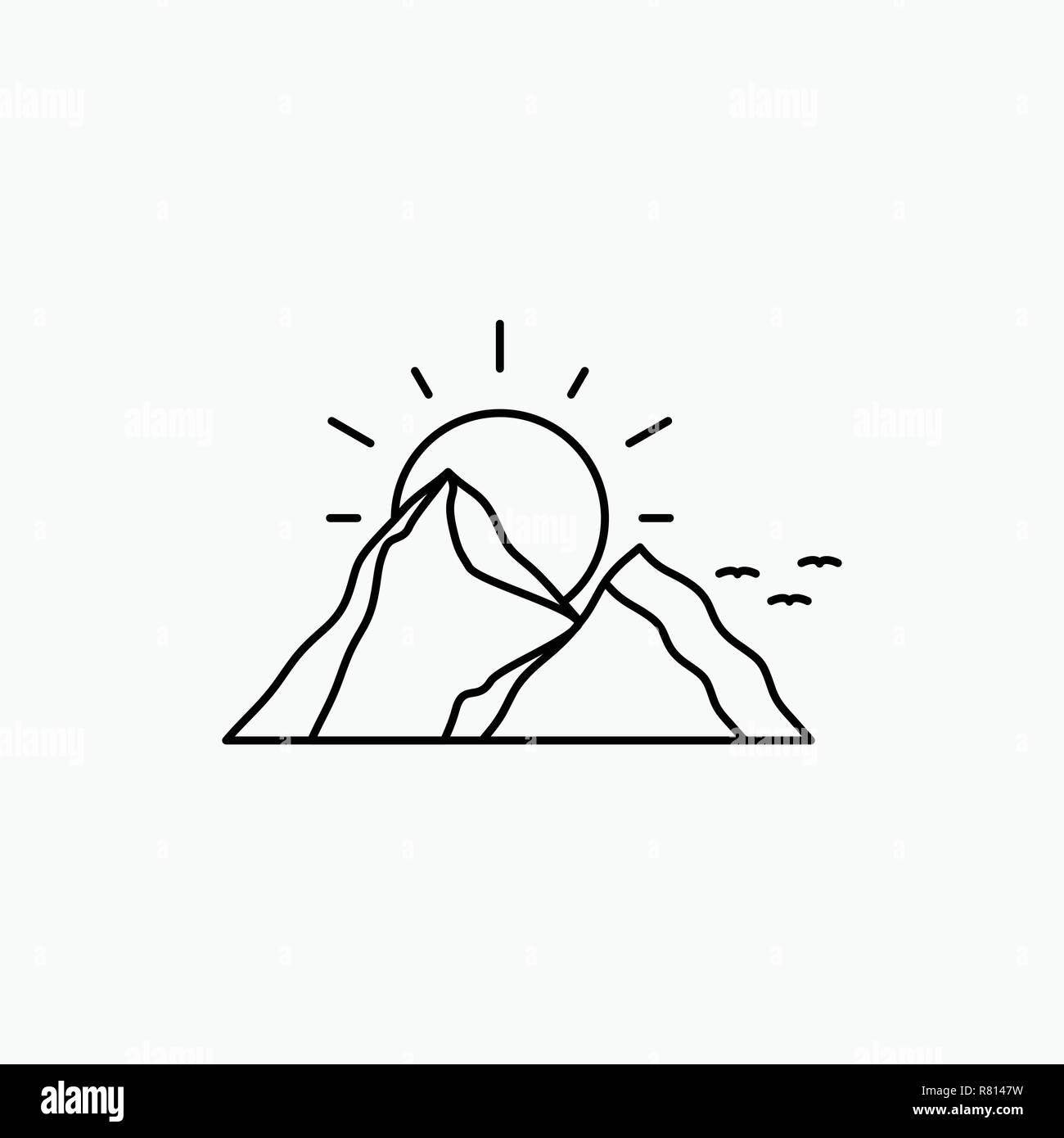 hill, landscape, nature, mountain, sun Line Icon. Vector isolated ...