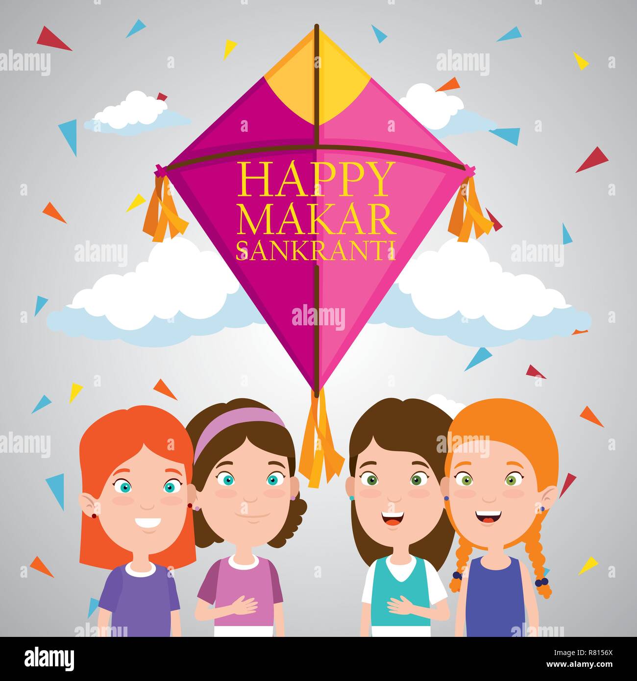children with kite to celebrate makar sankranti Stock Vector Image ...