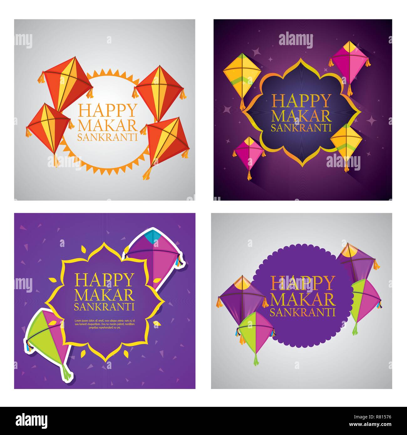 set makar sankranti celebration with kites and decoration Stock Vector ...