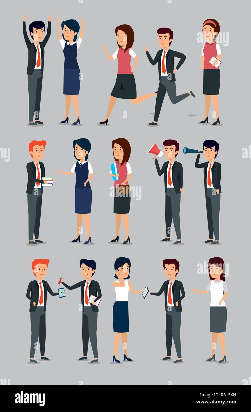 set businesswomen and businessmen professional job analysis Stock ...