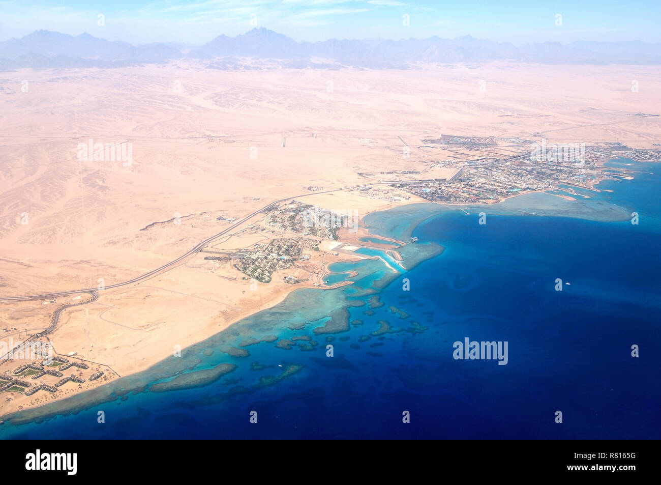 Aerial view, Red Sea, Hurghada, Red Sea Governorate, Egypt Stock Photo ...
