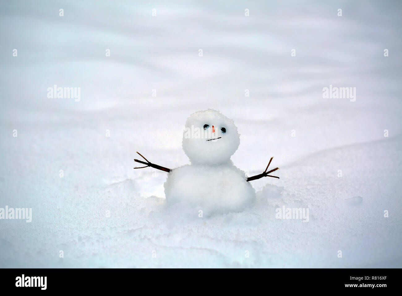 Funny snowman on the snow background Stock Photo - Alamy