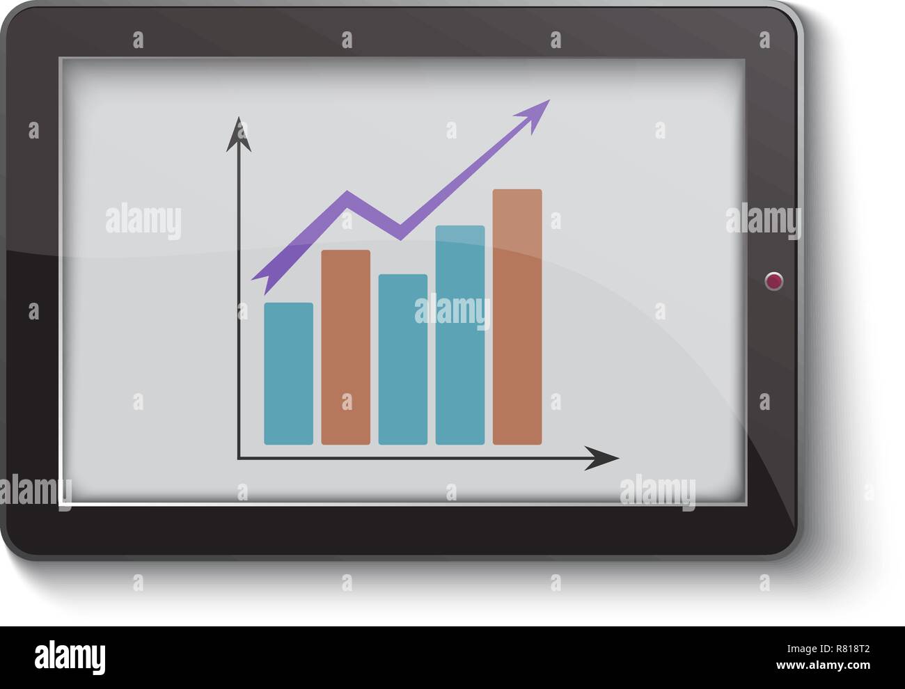 Vertical bar graph, diagram representing growth icon in mobile tab ...