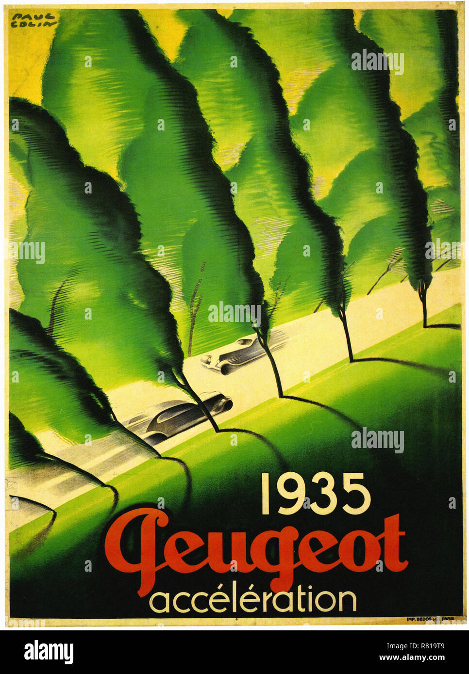 Acceleration Peugeot 1935 - Vintage car's advertising poster Stock ...