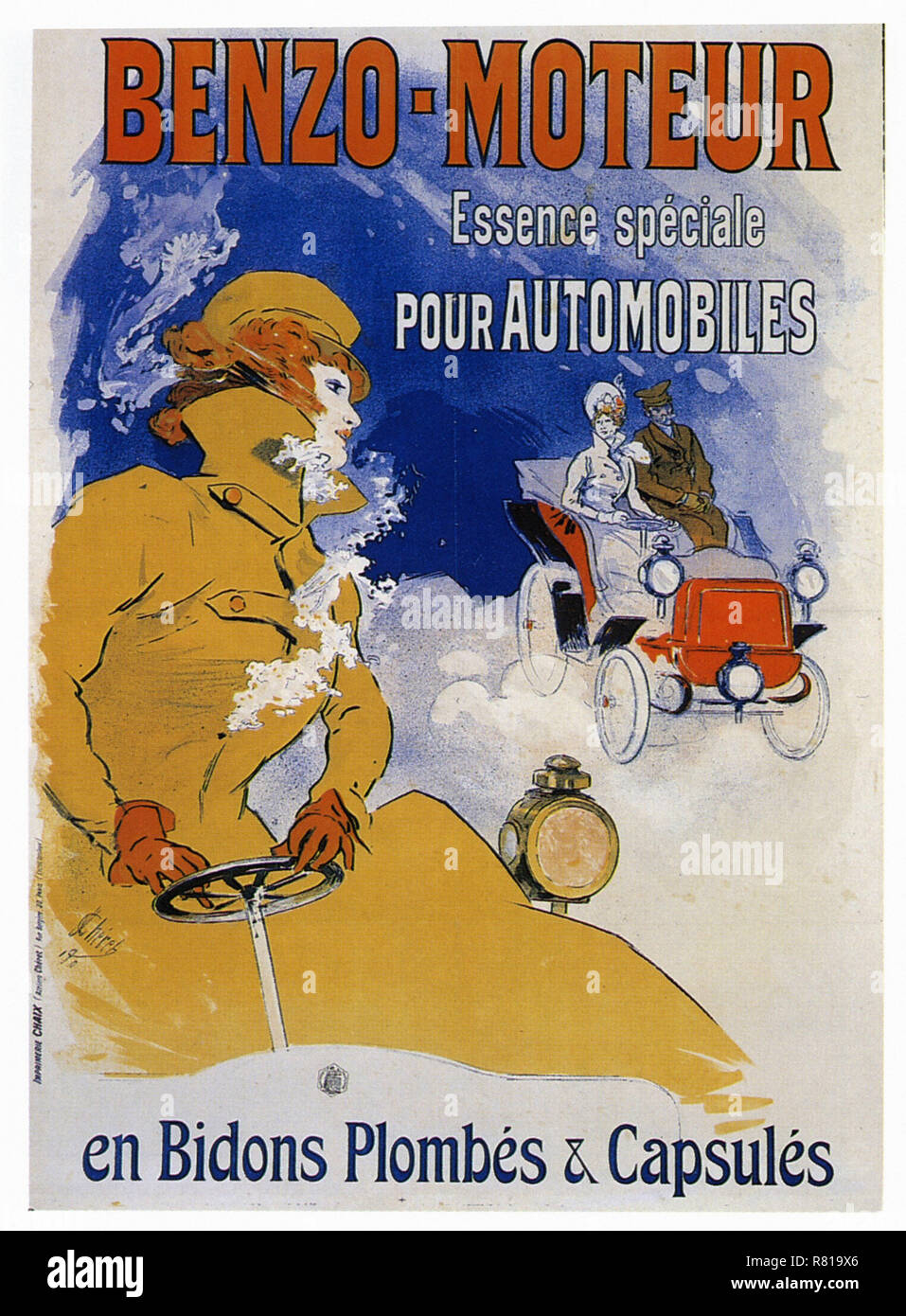 Benzo Moteur Pour Automobiles - Vintage car's advertising poster Stock ...