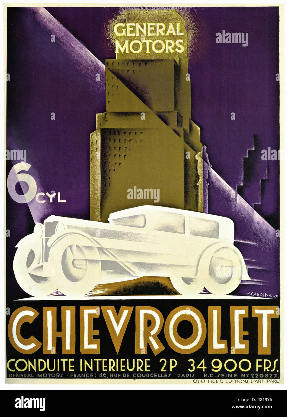 Chevrolet GM France - Vintage car's advertising poster Stock Photo - Alamy