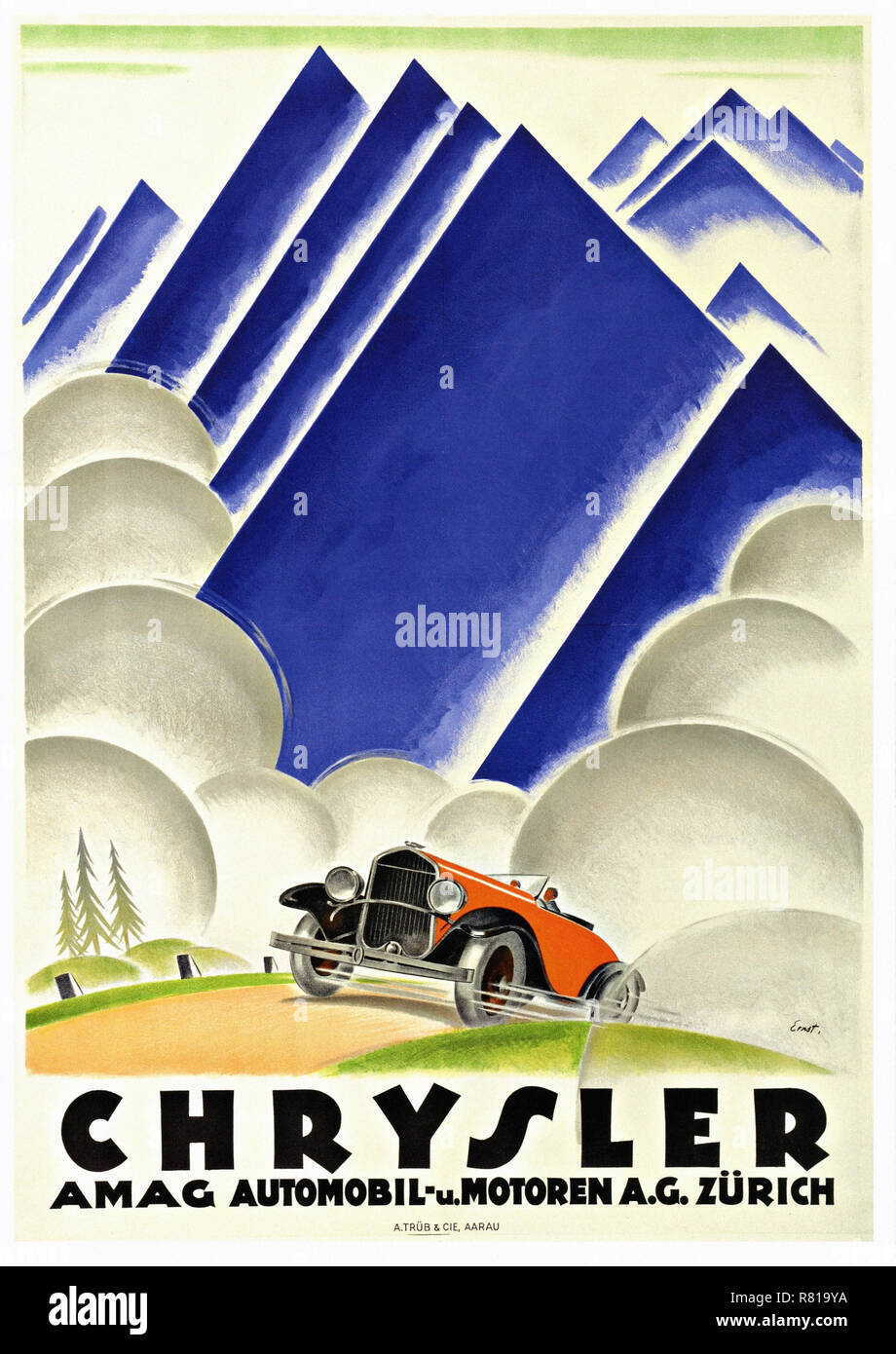 Chrysler Switzerland - Vintage car's advertising poster Stock Photo - Alamy