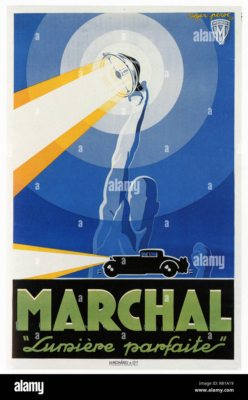 Marchal Headlights - Vintage car's advertising poster Stock Photo - Alamy
