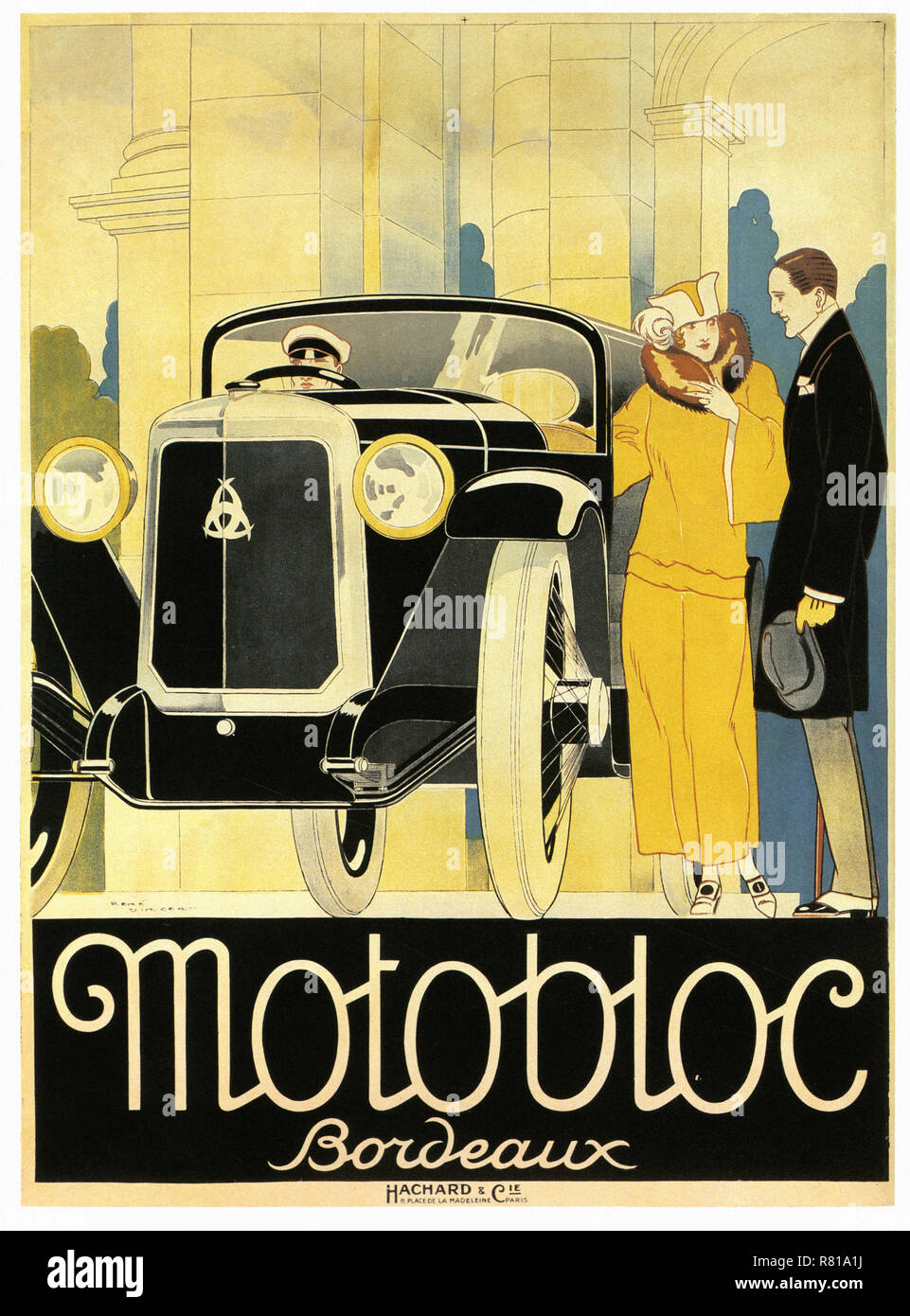 Motobloc Bordeaux 1927 - Vintage car's advertising poster Stock Photo ...