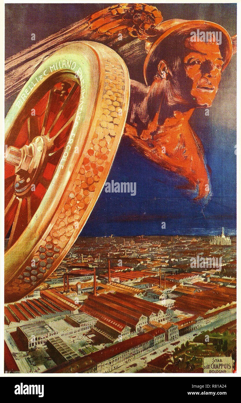 Pirelli 1910 - Vintage car's advertising poster Stock Photo - Alamy