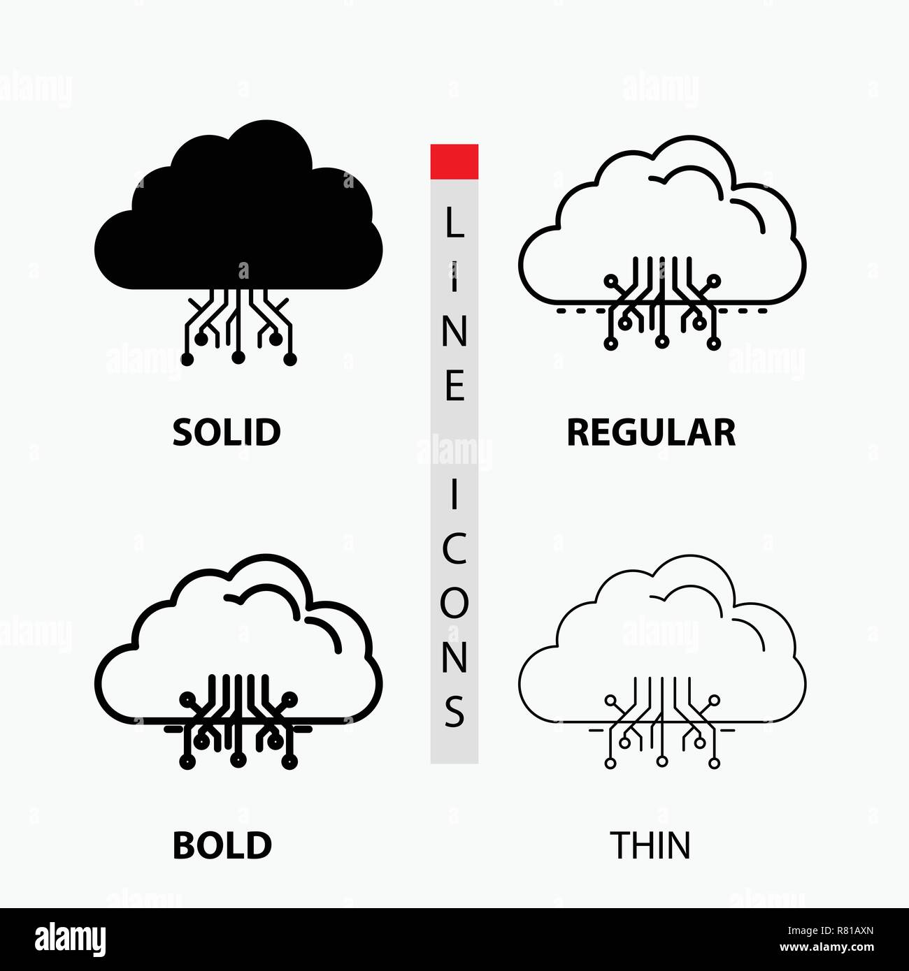 Cloud Computing Data Hosting Network Icon In Thin Regular Bold