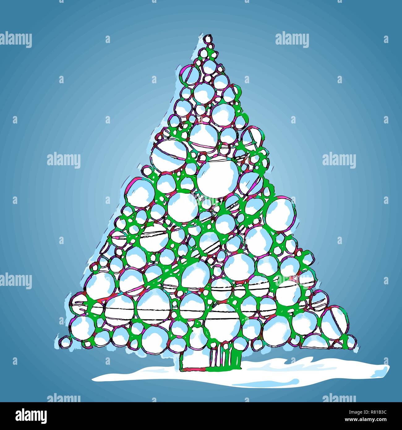 Christmas tree of balls, hand-drawn, vector illustration Stock Vector ...