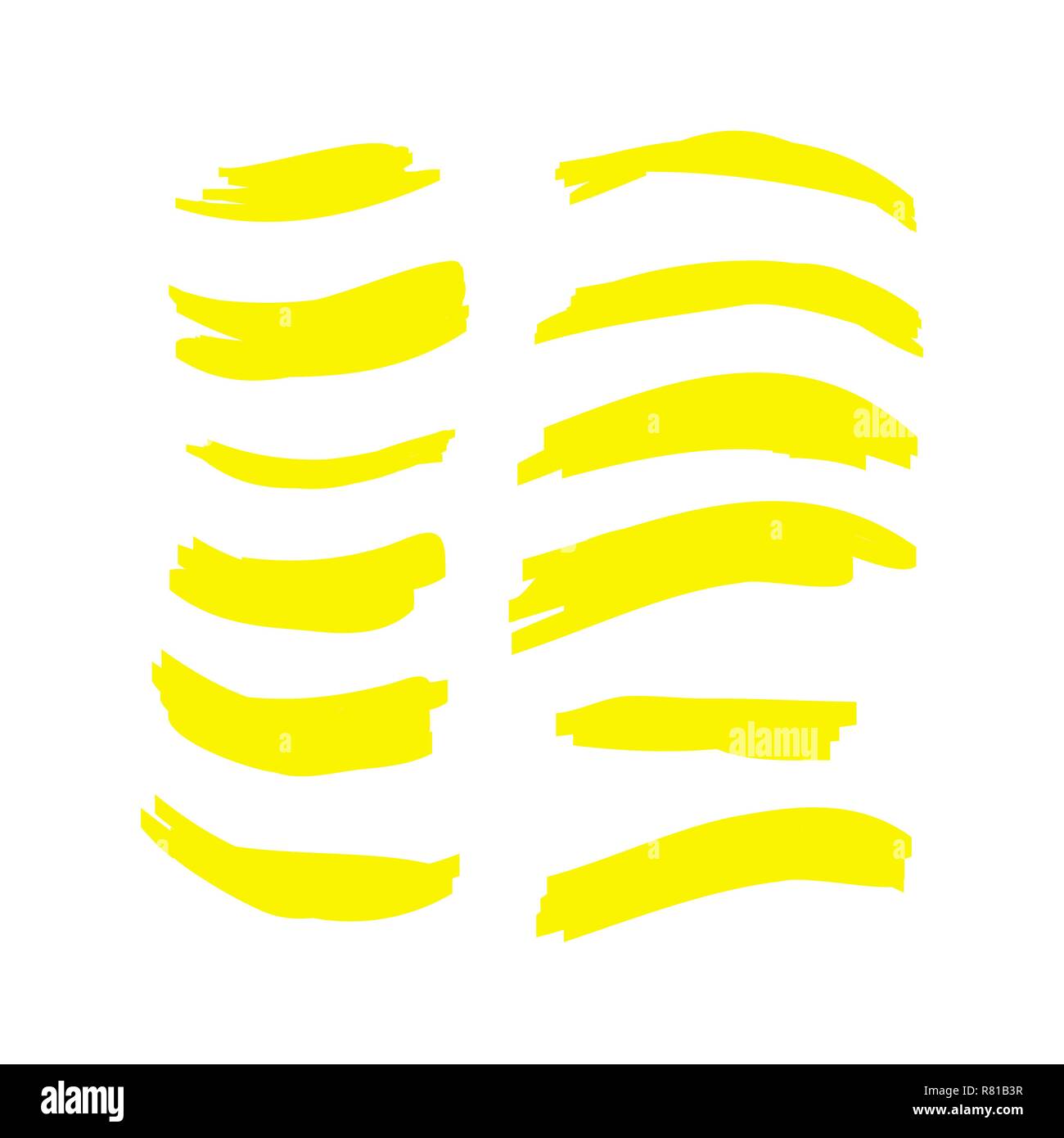 Yellow watercolor hand drawn highlight set. Vector highlighter brush ...