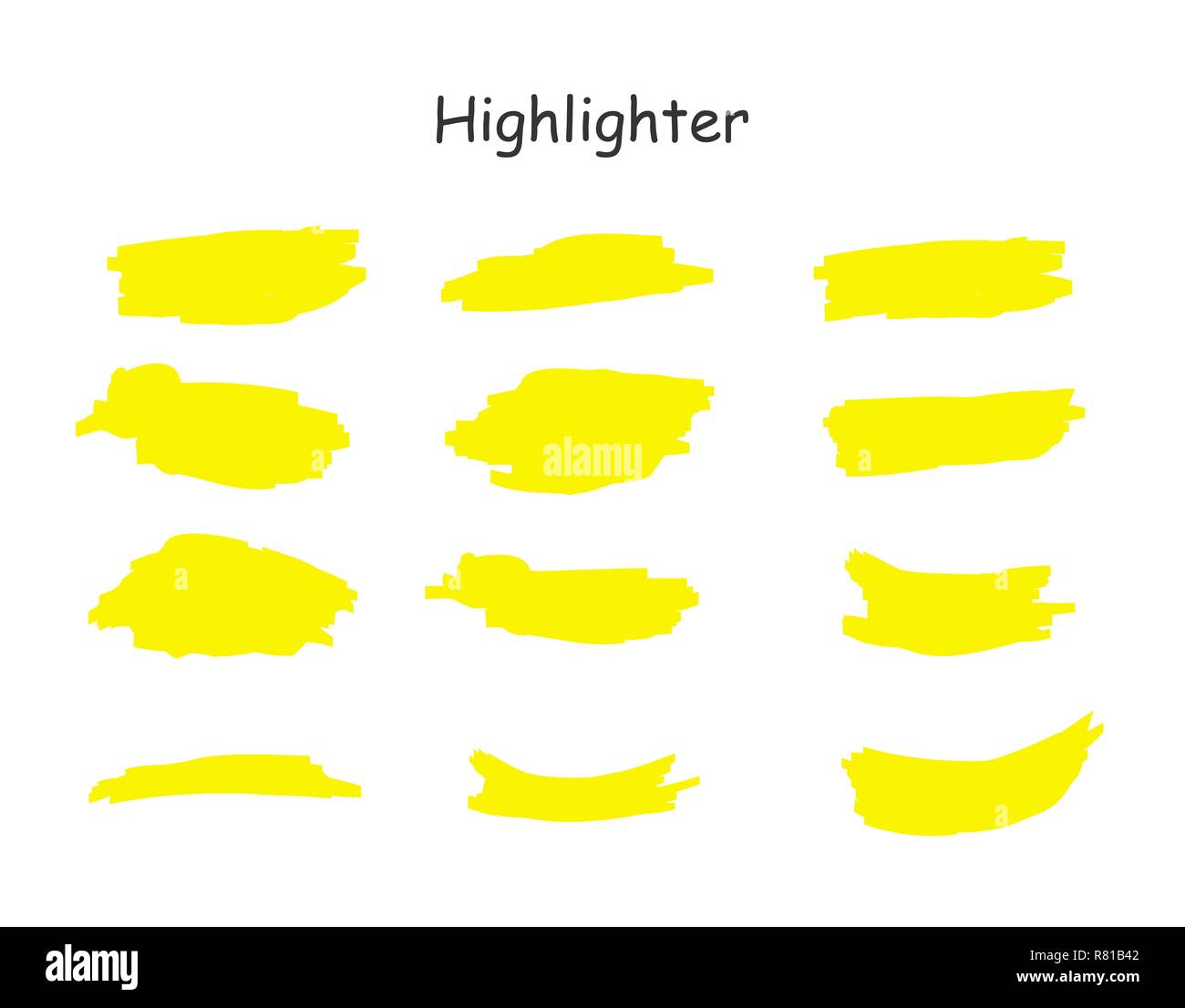 Yellow watercolor hand drawn highlight set. Vector highlighter brush ...