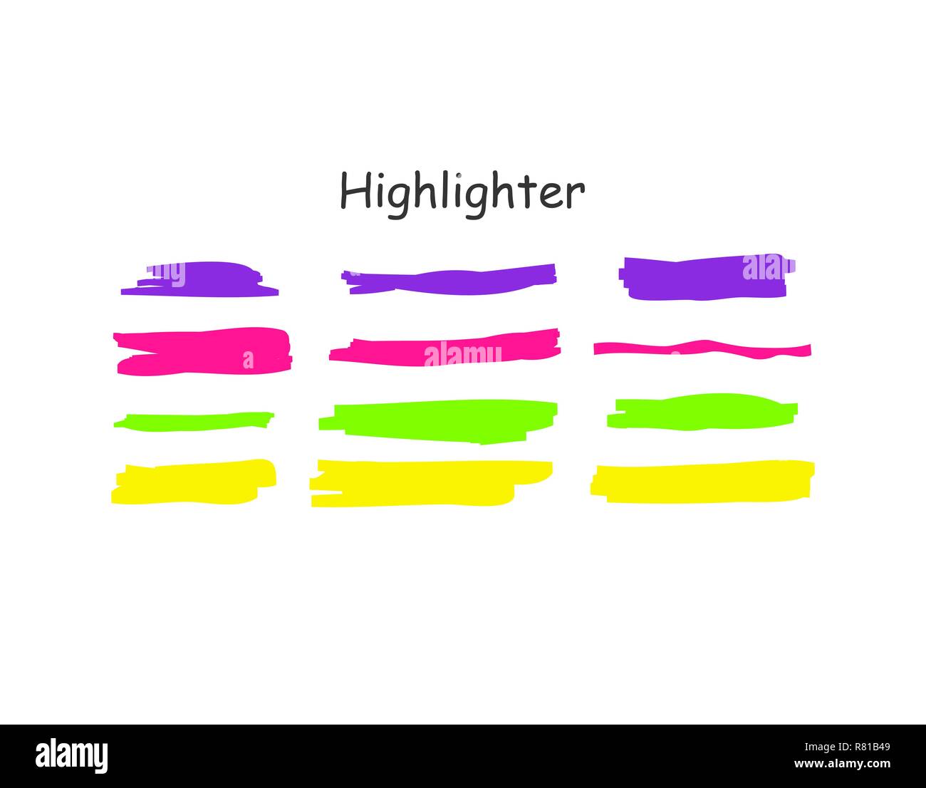 Highlight brush stroke set. Vector color marker pen lines. Yellow, pink ...