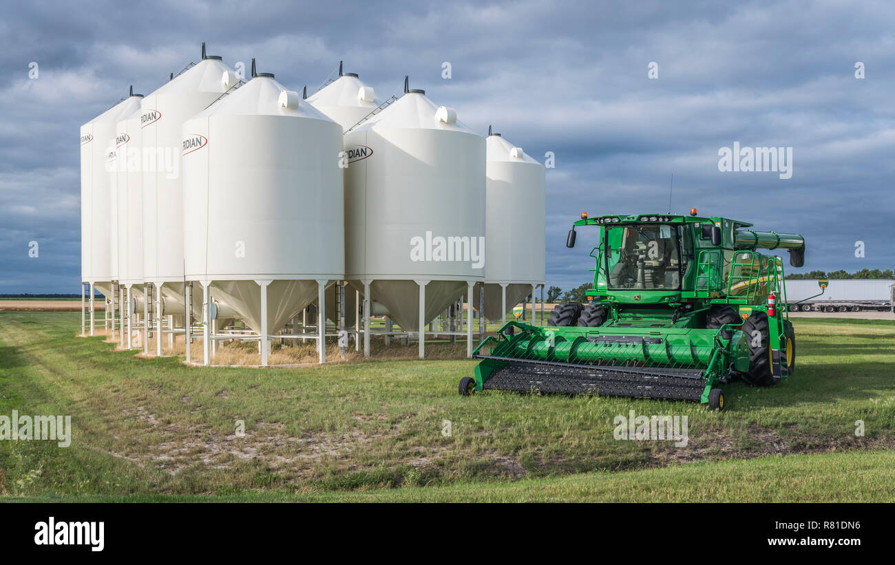 Harvest for Kids Meridean grain bins and combine near Winkler, Manitoba ...