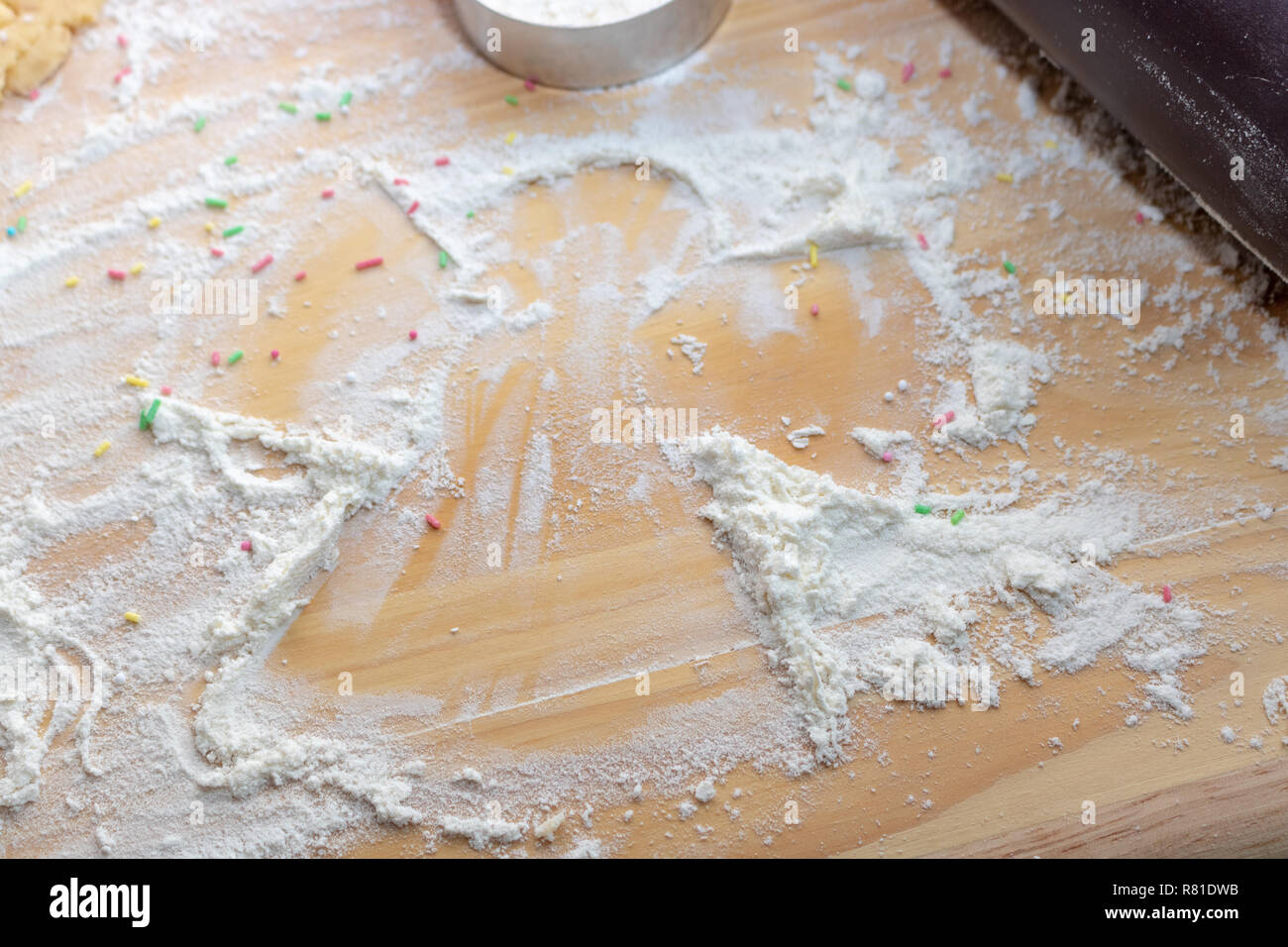 Snow angel in the white flour. Christmas time Stock Photo - Alamy