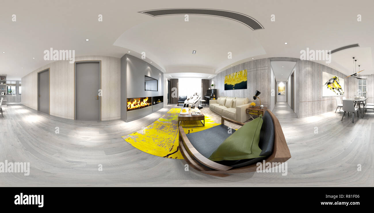 360 degrees house interior, 3D Render Stock Photo - Alamy