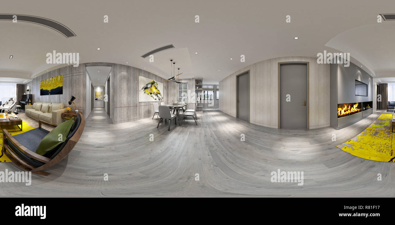 360 degrees house interior, 3D Render Stock Photo - Alamy