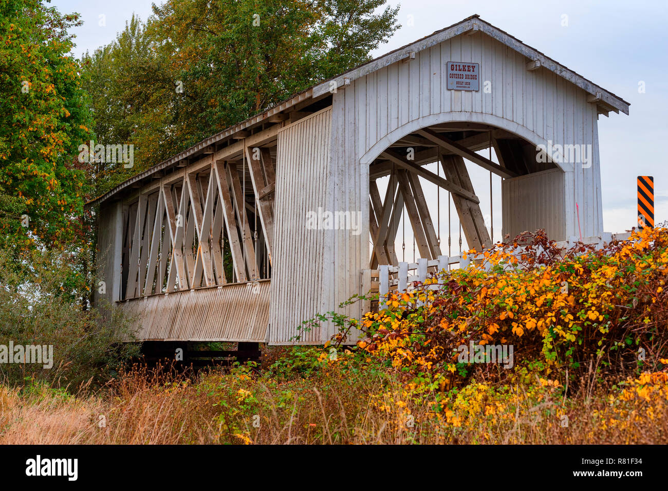 Scio, Oregon, USA - October 6,2015: The Gilkey Covered Bridge, built in ...