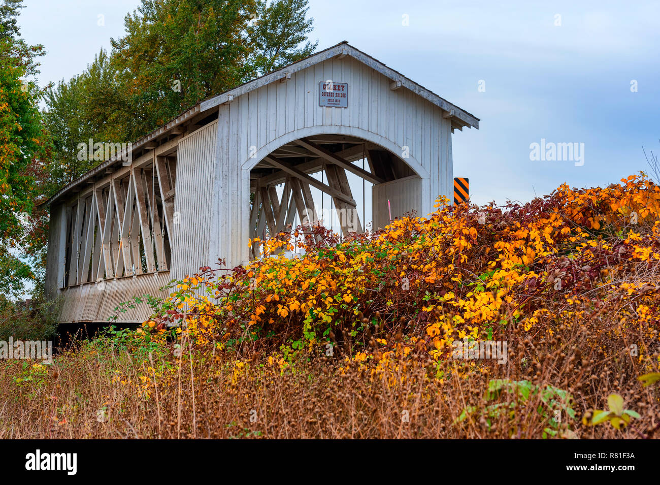 Scio, Oregon, USA - October 6,2015: The Gilkey Covered Bridge, built in ...