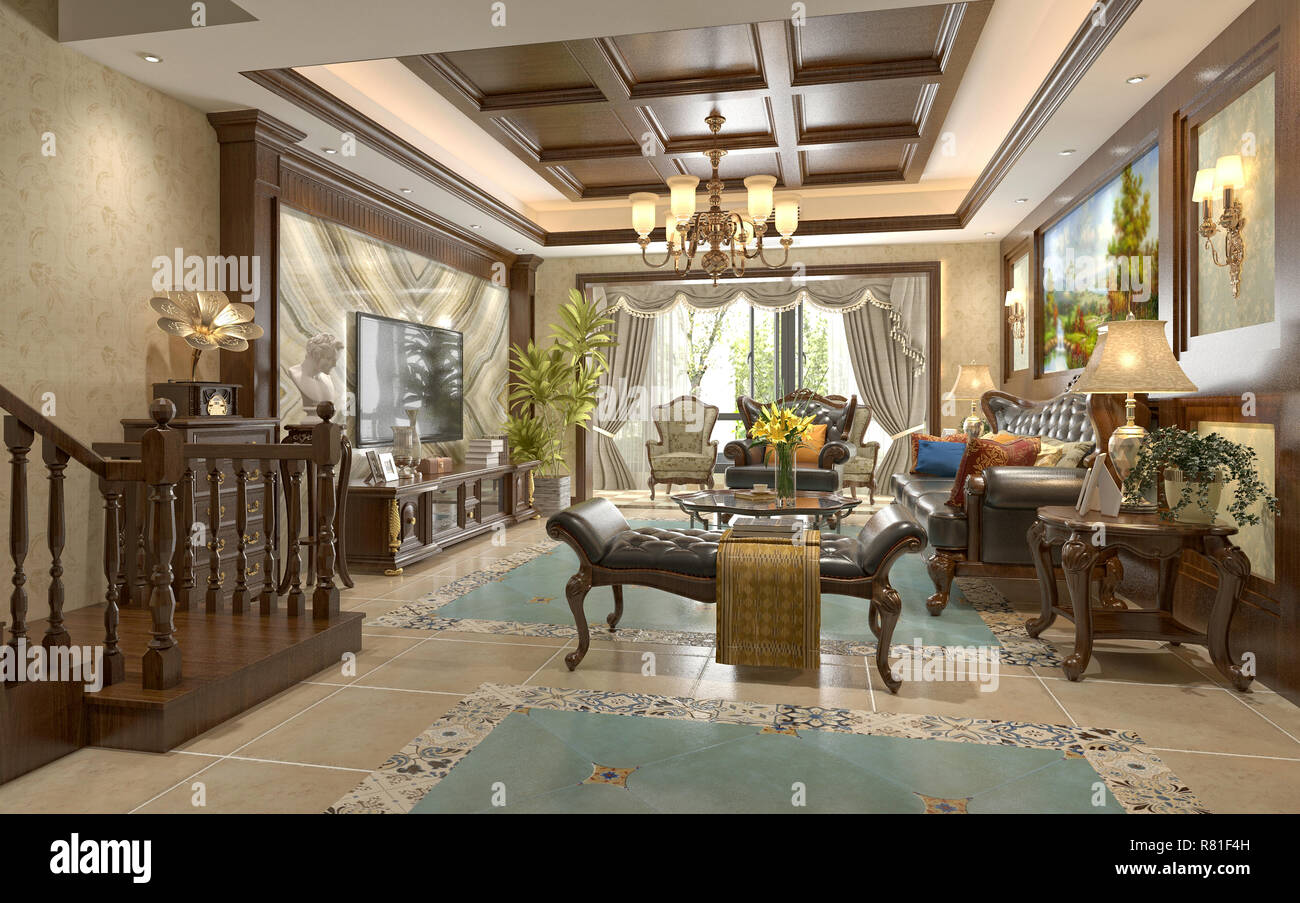 3d render living room Stock Photo - Alamy