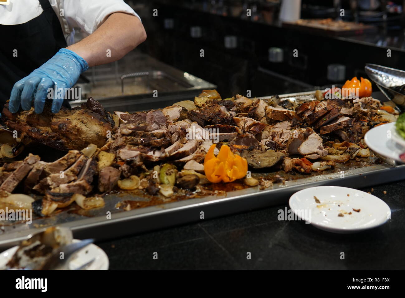 delicious meat meal in the kitchen of the restaurant breakfast lunch ...
