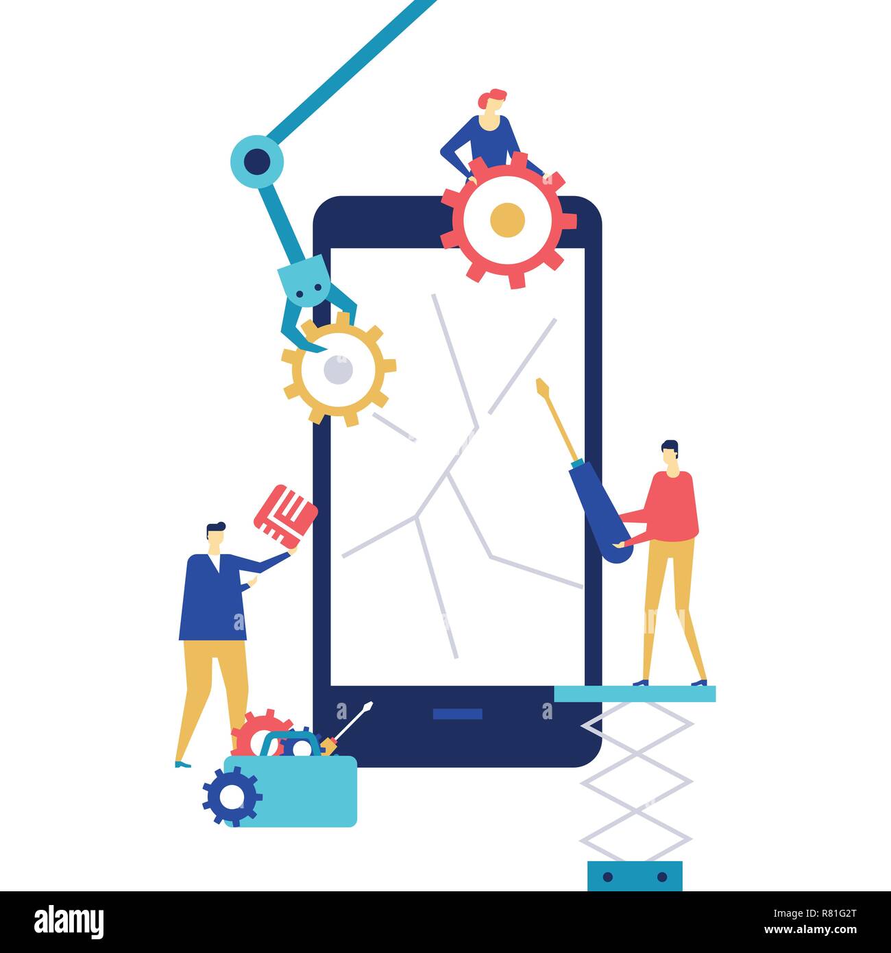 Mobile repair service - flat design style colorful illustration Stock ...