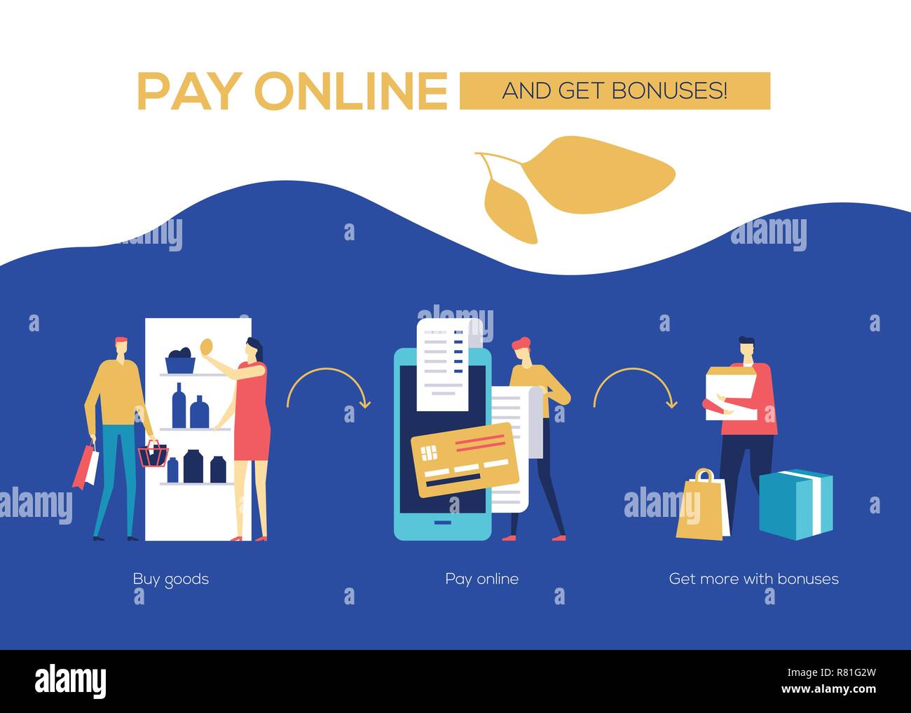 Pay online and get bonuses - flat design style colorful banner Stock ...